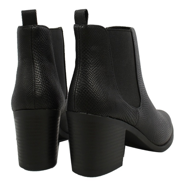 Shoes | Black Snake Texture Almond Toe Ankle Boots | Poshmark